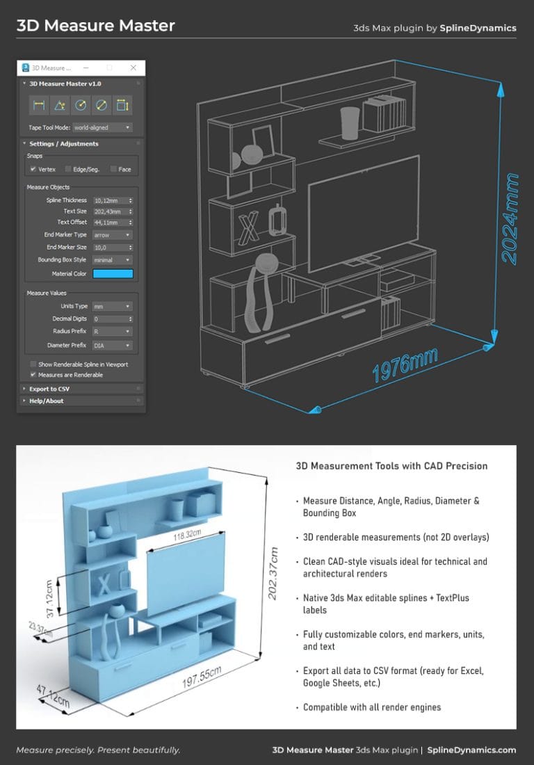 3D Measure Master 3ds Max plugin | Spline Dynamics
